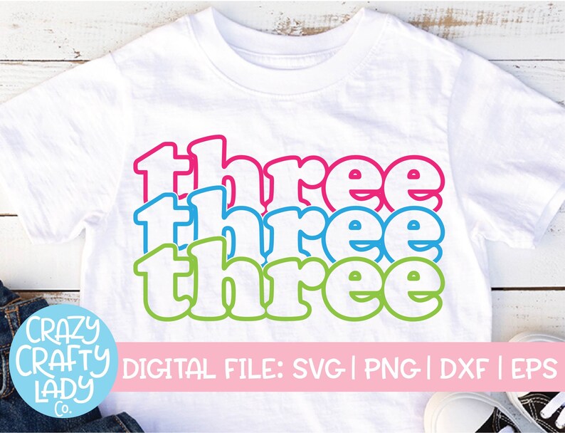 Three SVG Retro Stacked Cut File Boy 3rd Birthday Girl - Etsy