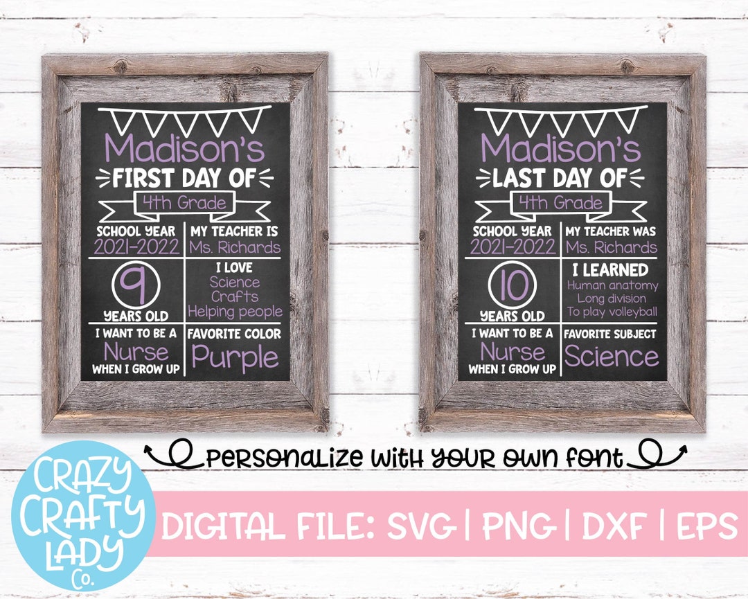 First & Last Day of School Board SVG Bundle, Chalkboard Cut File, Kids ...
