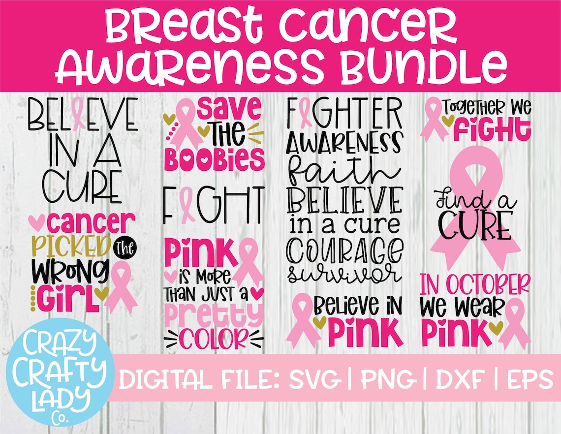 Breast Cancer Awareness SVG Bundle Pink Ribbon Cut File | Etsy