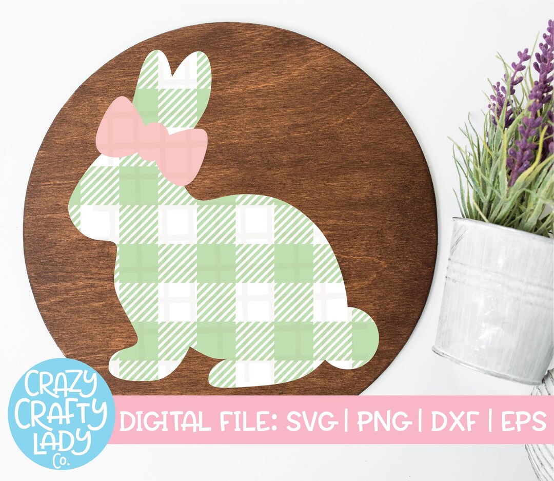 Gingham Bunny With Bow SVG, Girl Easter Cut File, Rabbit Design, Cute ...