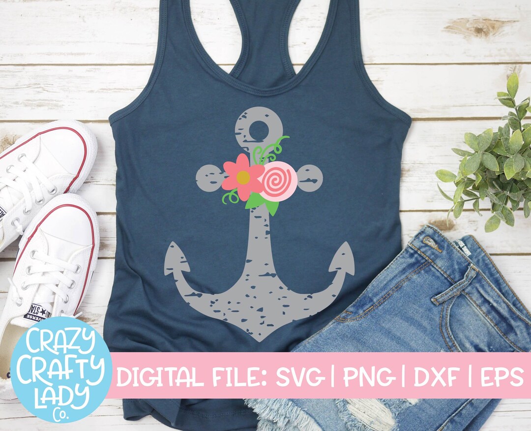 Grunge Floral Anchor SVG, Summer Cut File, Distressed Beach Design ...