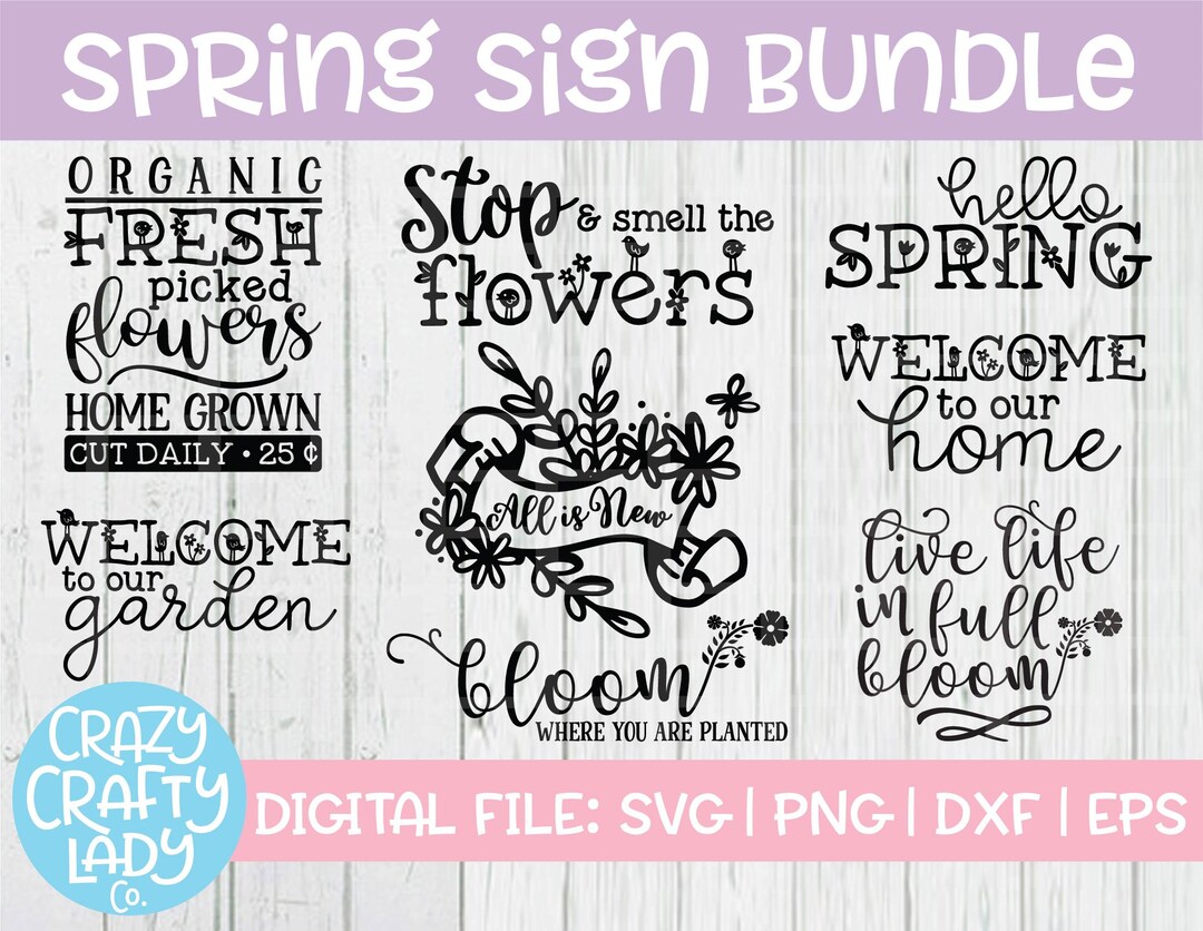 Spring Sign SVG Bundle, Flower Cut File, Home Decor Saying, Modern ...