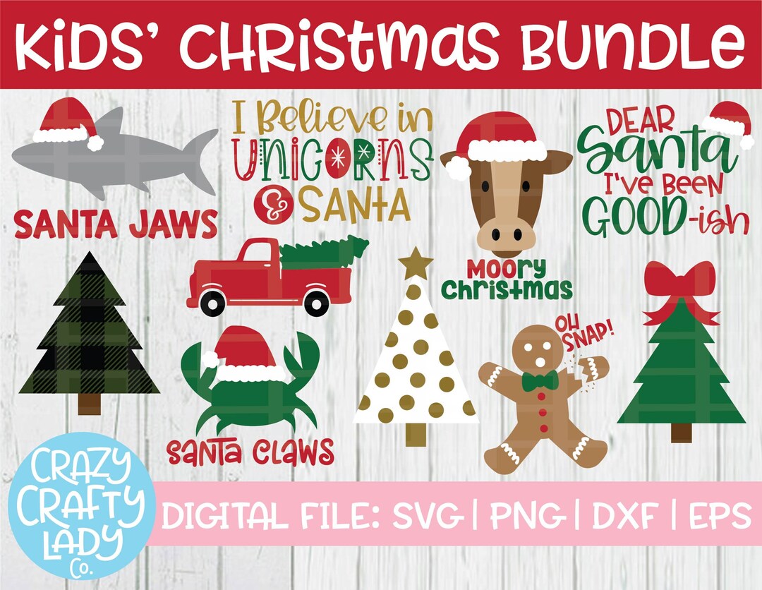 Kids' Christmas SVG Bundle, Funny Holiday Cut File, Winter Shirt Saying ...
