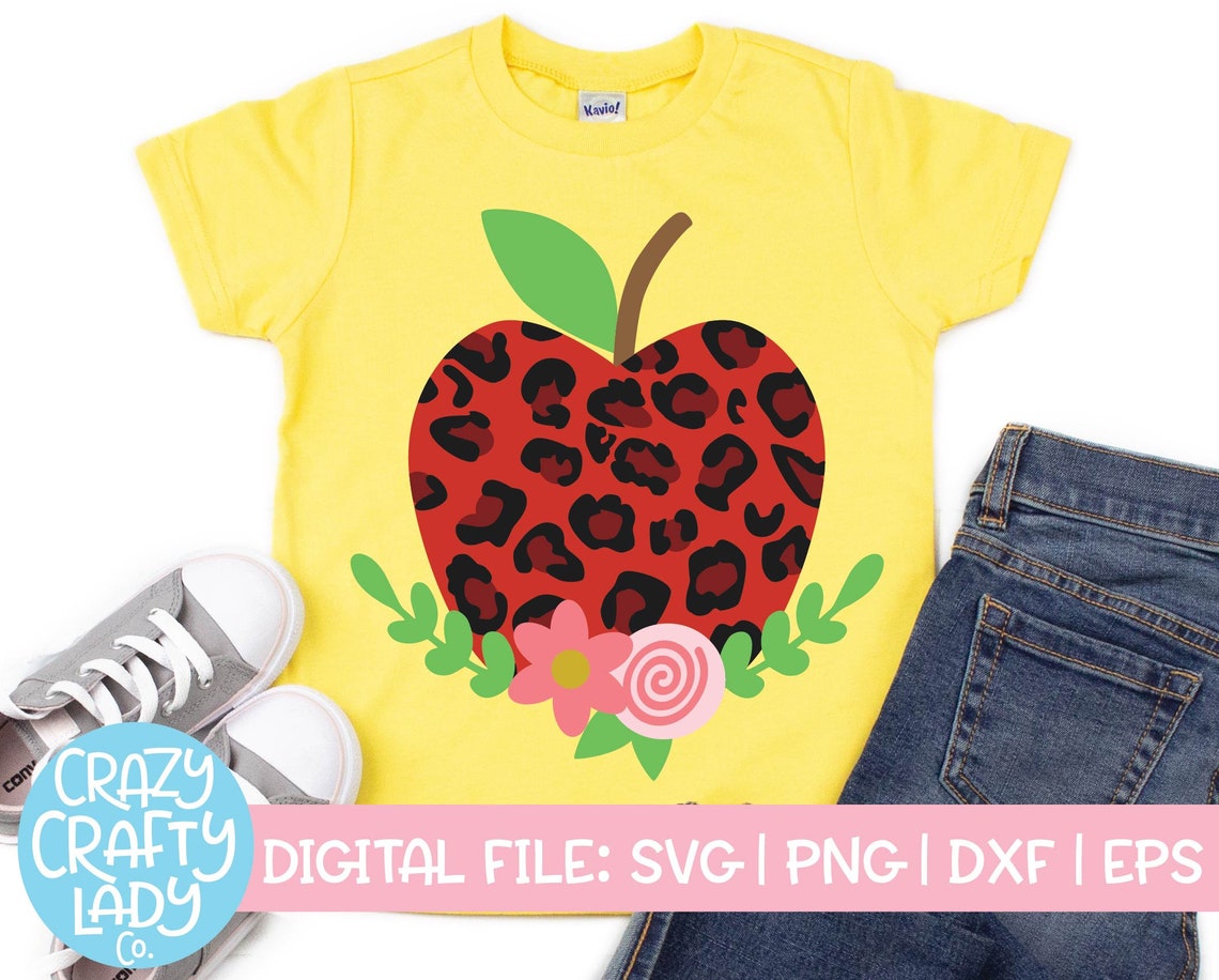 Floral Leopard Print Apple SVG Back to School Cut File | Etsy