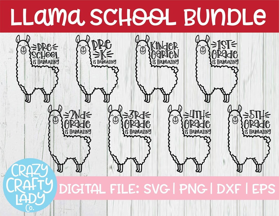 Llama School SVG Bundle, Back to School Cut File, Kids' Llamazing ...