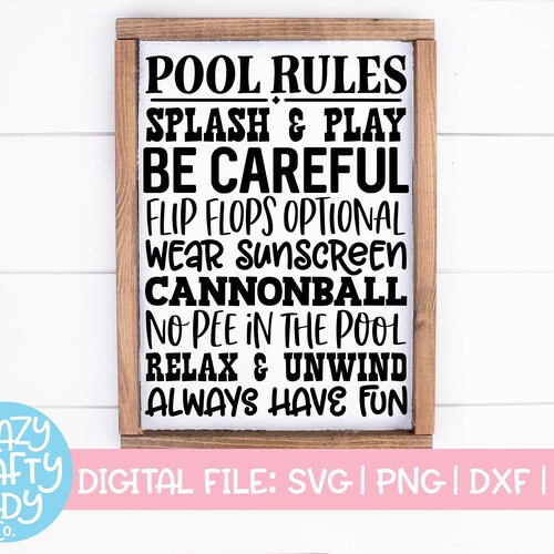 Pool Rules Summer Digital Cut File Svg Dxf Png Eps - Etsy