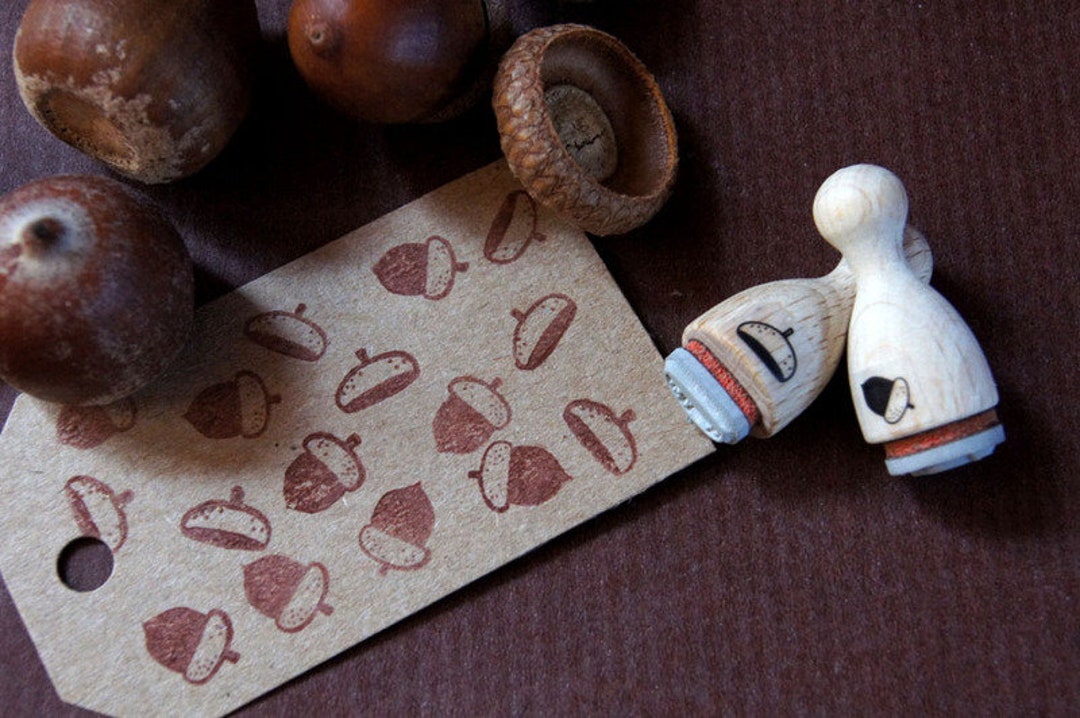 Stamp Set of 2 Acorns, Mini Stamps of Acorn Caps to Complement the ...