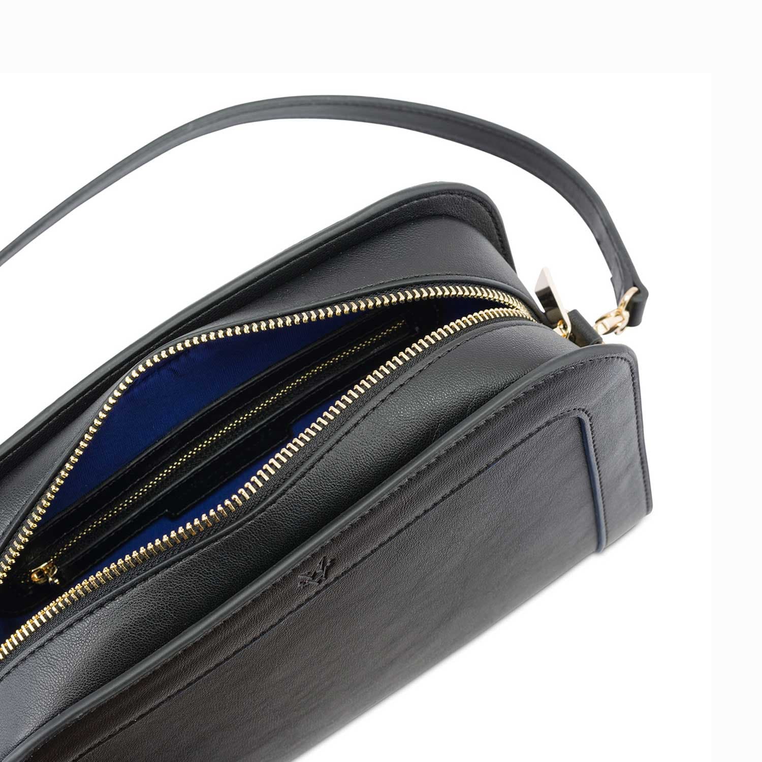 The Wilton Crossbody Bag in Black & Cobalt Blue, Luxury Vegan Handbag ...