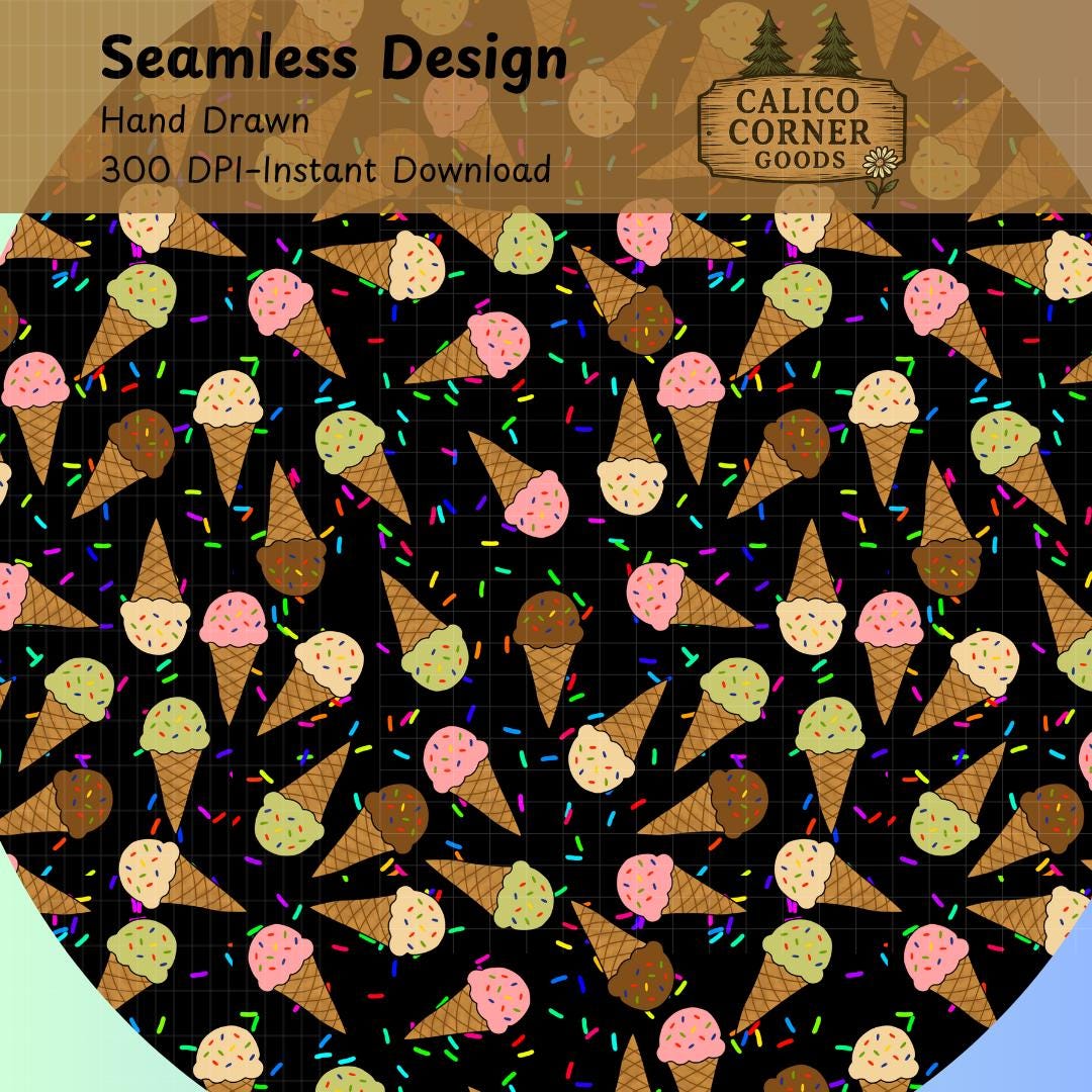 Ice Cream Cone Sprinkles Seamless Pattern Summer Digital Papers Fabric ...