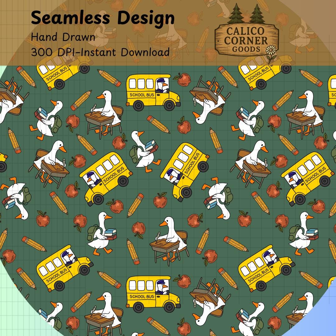 Back to School Goose Green Seamless Pattern Geese Teacher Digital ...