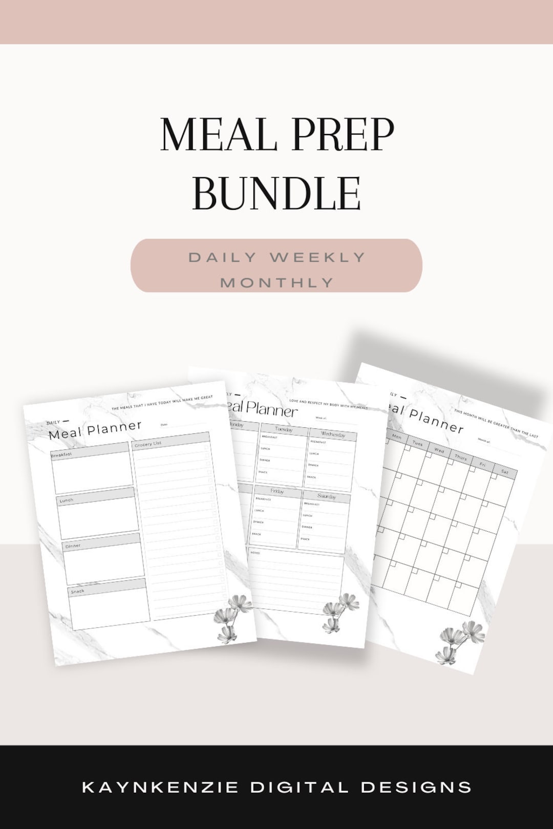 Digital Printable Meal Prep Planner Bundle Daily Weekly Monthly - Etsy
