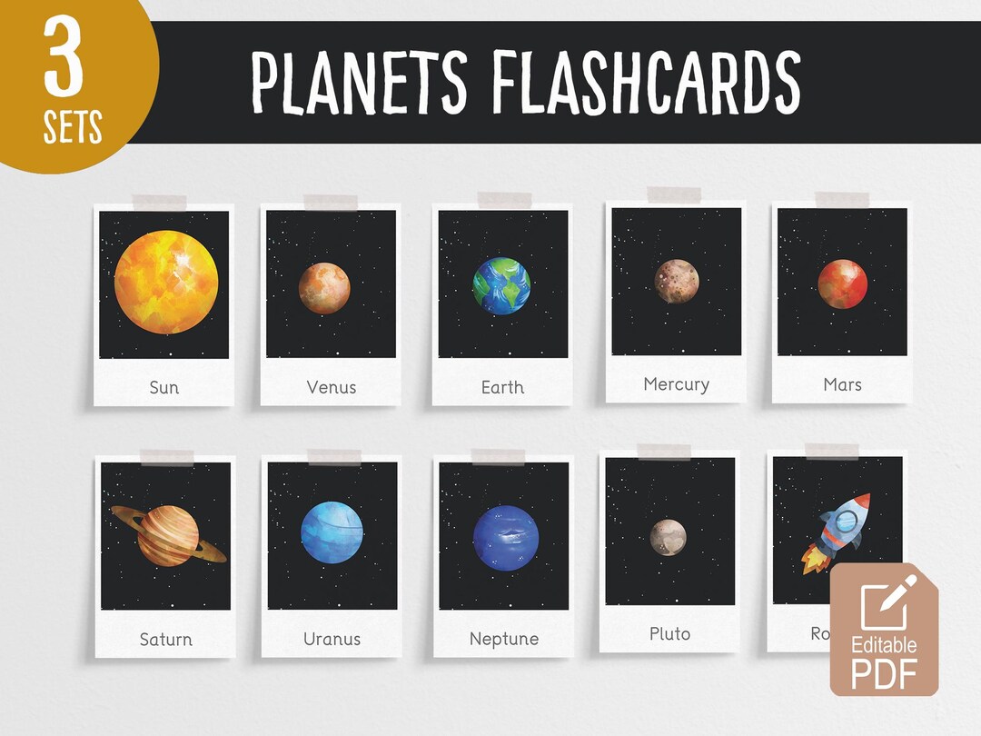 Planets Cards, Solar System, Homeschool Flashcards, Preschool Activity ...