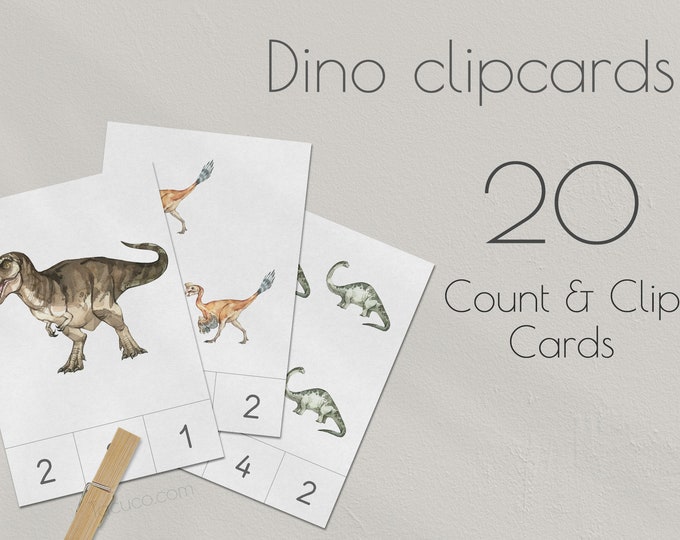 Dinosaur Count and Clip Number Cards Homeschool Printable - Etsy