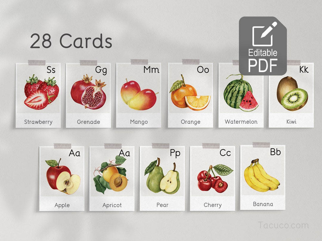 Fruits Cards Editable Flashcards - Etsy Canada
