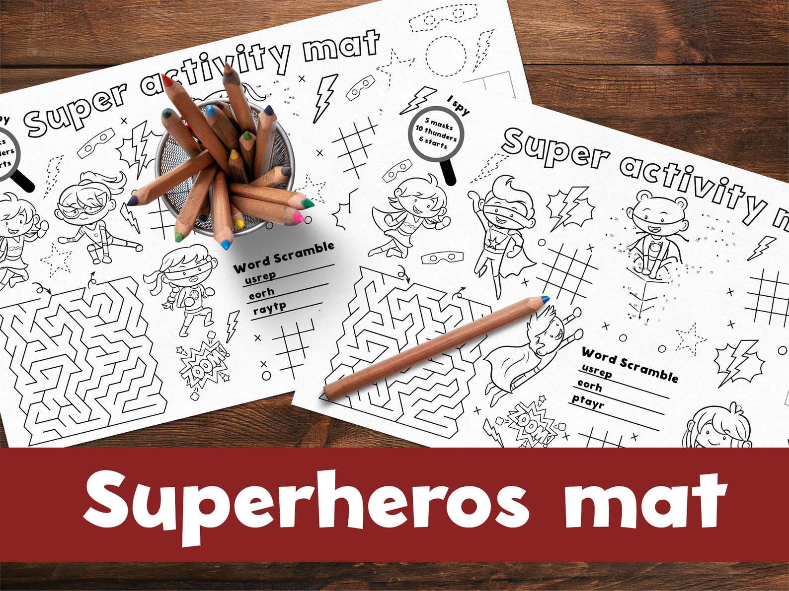 Superheros Party Placemat, Superheros Party Coloring Page, Printable ...