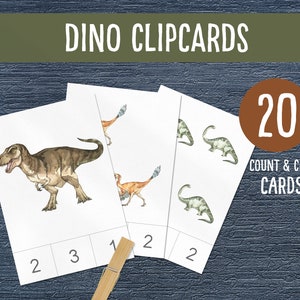 Dinosaur Count and Clip Number Cards Homeschool Printable - Etsy