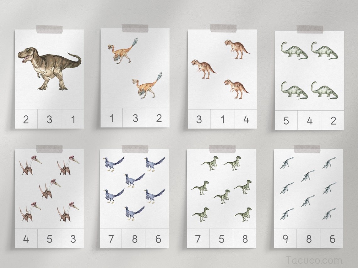 Dinosaur Count and Clip Number Cards Homeschool Printable | Etsy