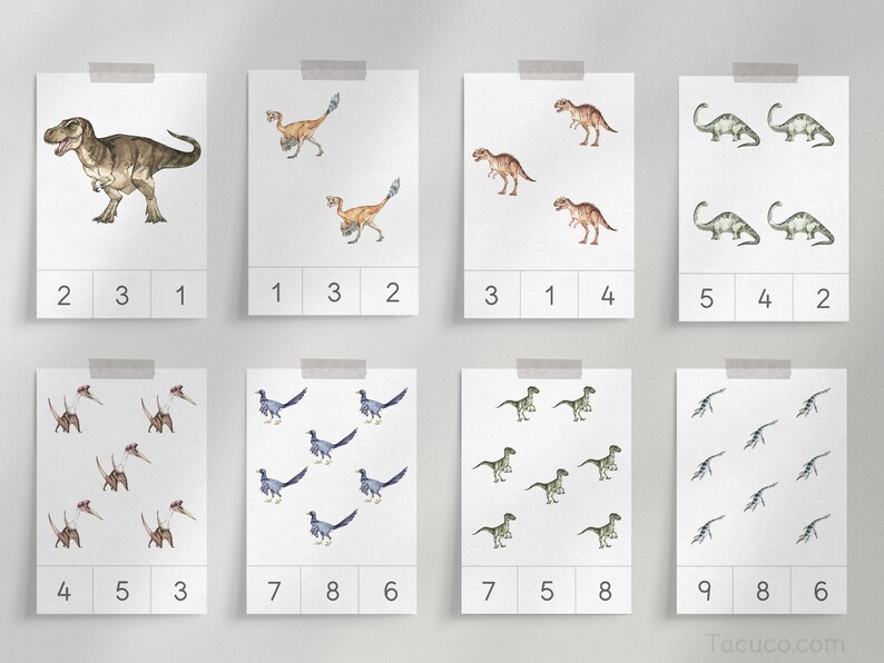 Dinosaur Count and Clip Number Cards Homeschool Printable | Etsy