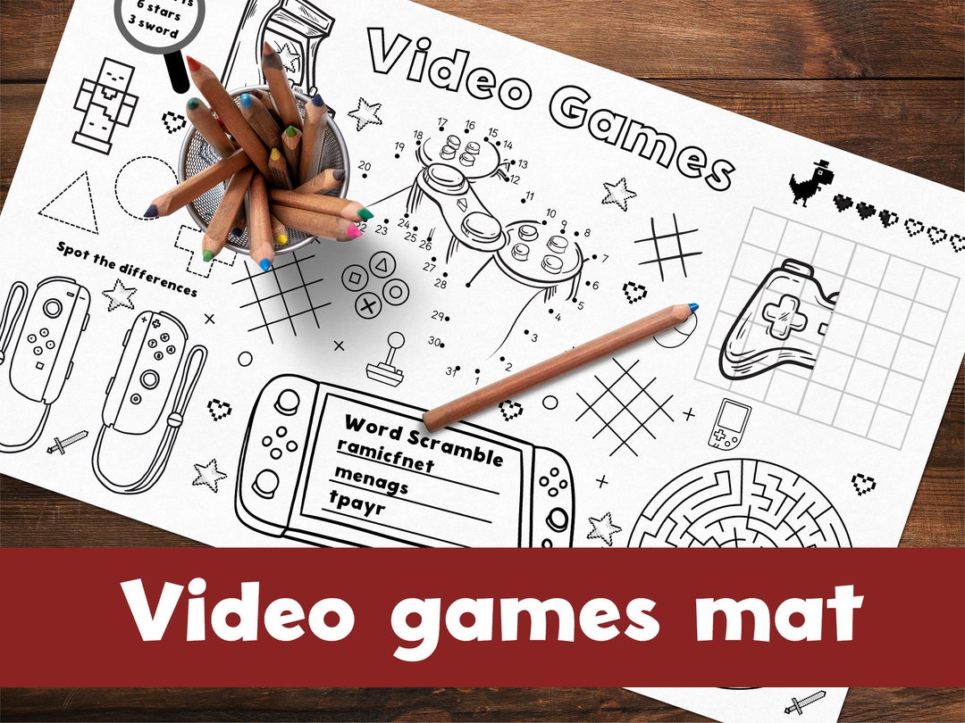 Video Games Party Placemat, Video Games Party Coloring Page, Printable ...