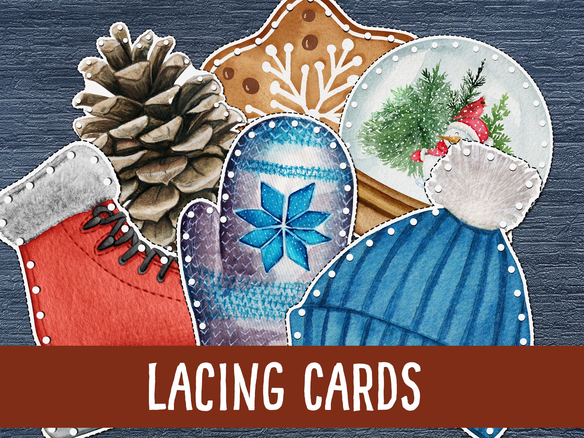 Winter Lacing Card, Preschool Printable, Montessori Material, Fine ...