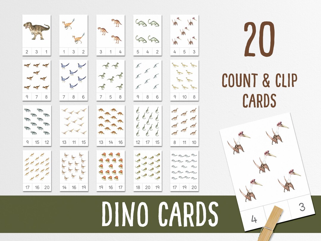 Dinosaur Count and Clip Number Cards Homeschool Printable - Etsy