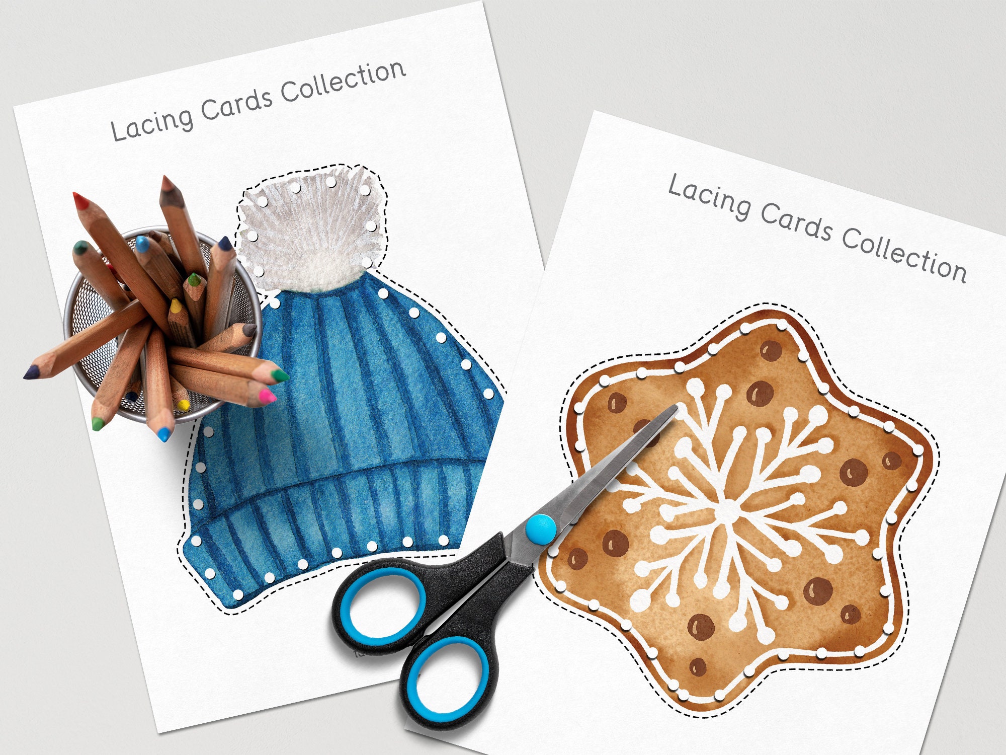 Winter Lacing Card, Preschool Printable, Montessori Material, Fine ...