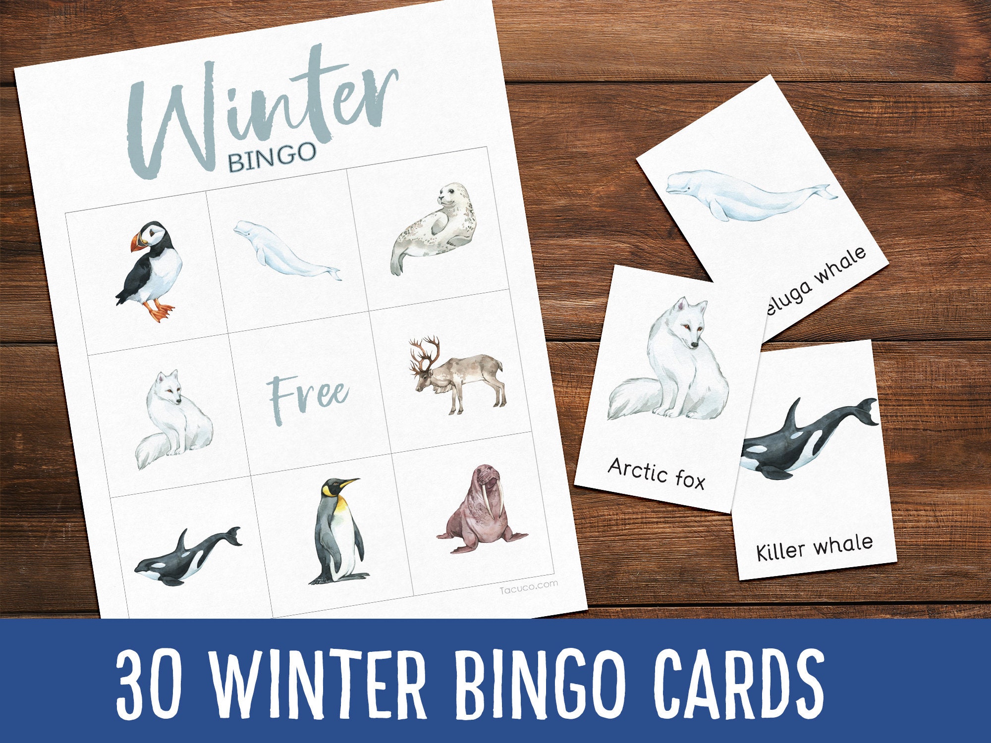 Winter Bingo Polar and Arctic Animals game for Kids Kids Party Game 30 ...