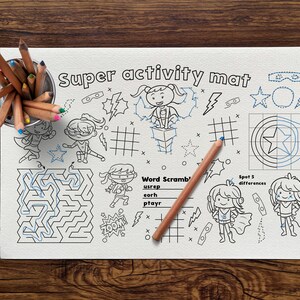 Superheros Party Placemat, Superheros Party Coloring Page, Printable ...