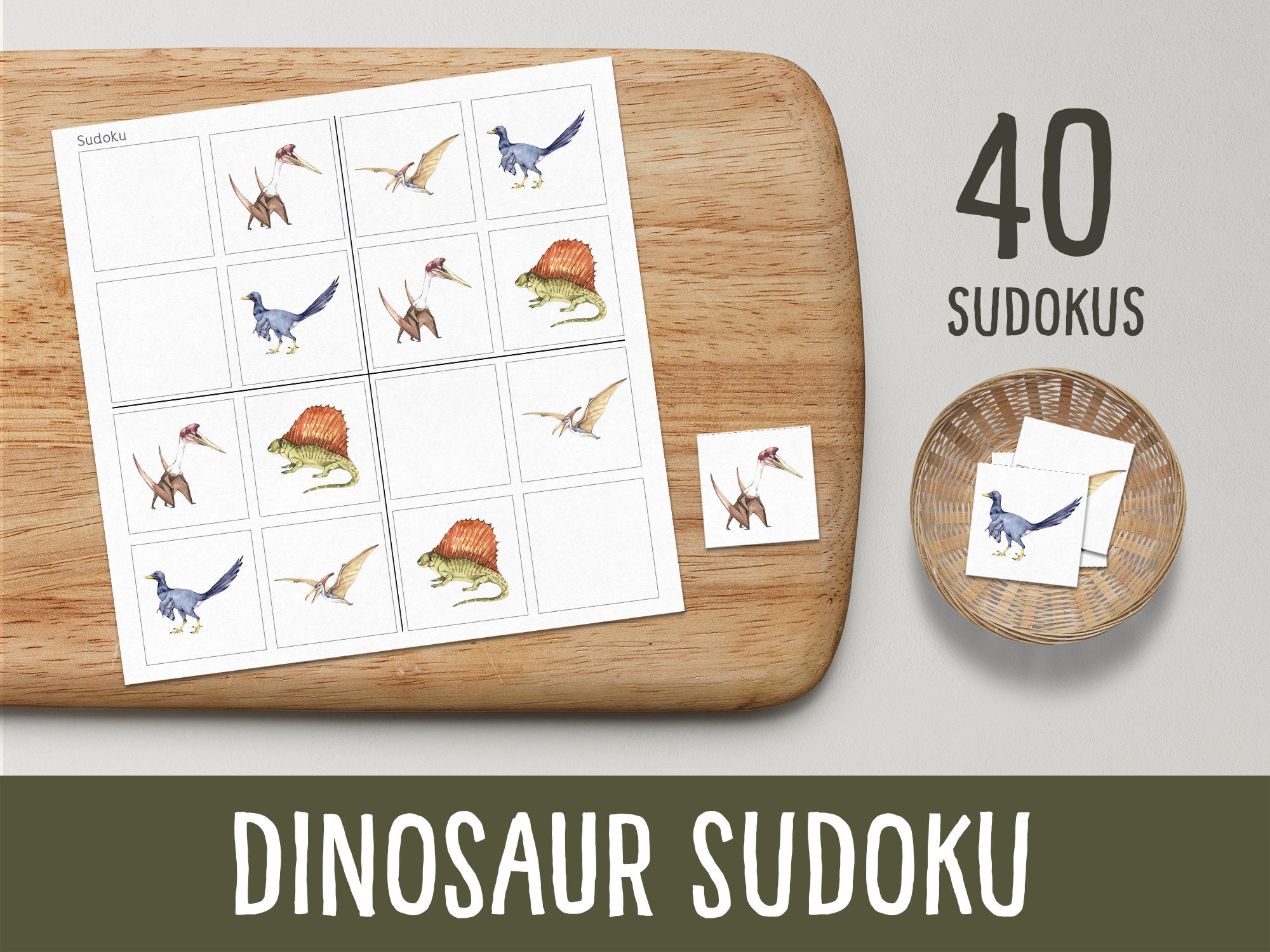 Dinosaur Sudoku Dino Activity Matching Activity Homeschool - Etsy