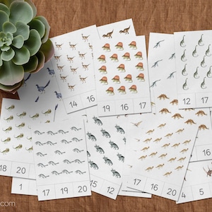 Dinosaur Count and Clip Number Cards Homeschool Printable - Etsy
