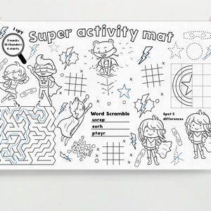 Superheros Party Placemat, Superheros Party Coloring Page, Printable ...