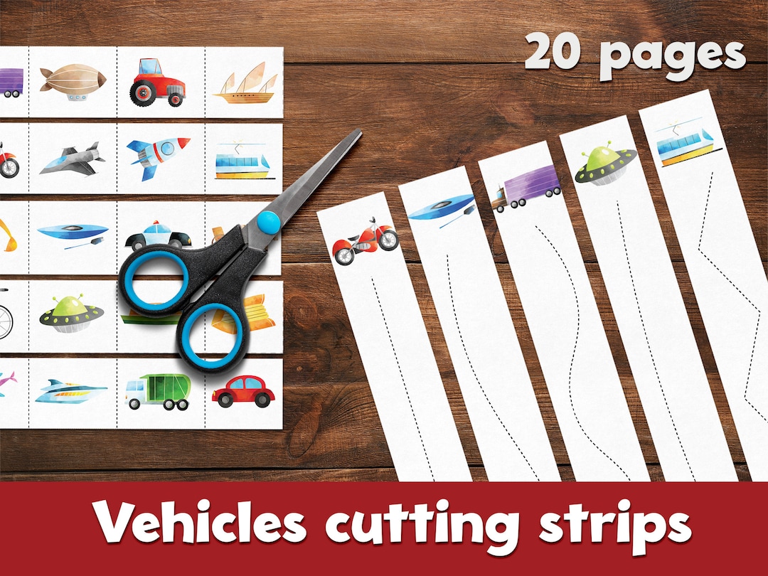 Transportation Cutting Strips, Airplanes Cars Trucks Vehicles, Scissor ...
