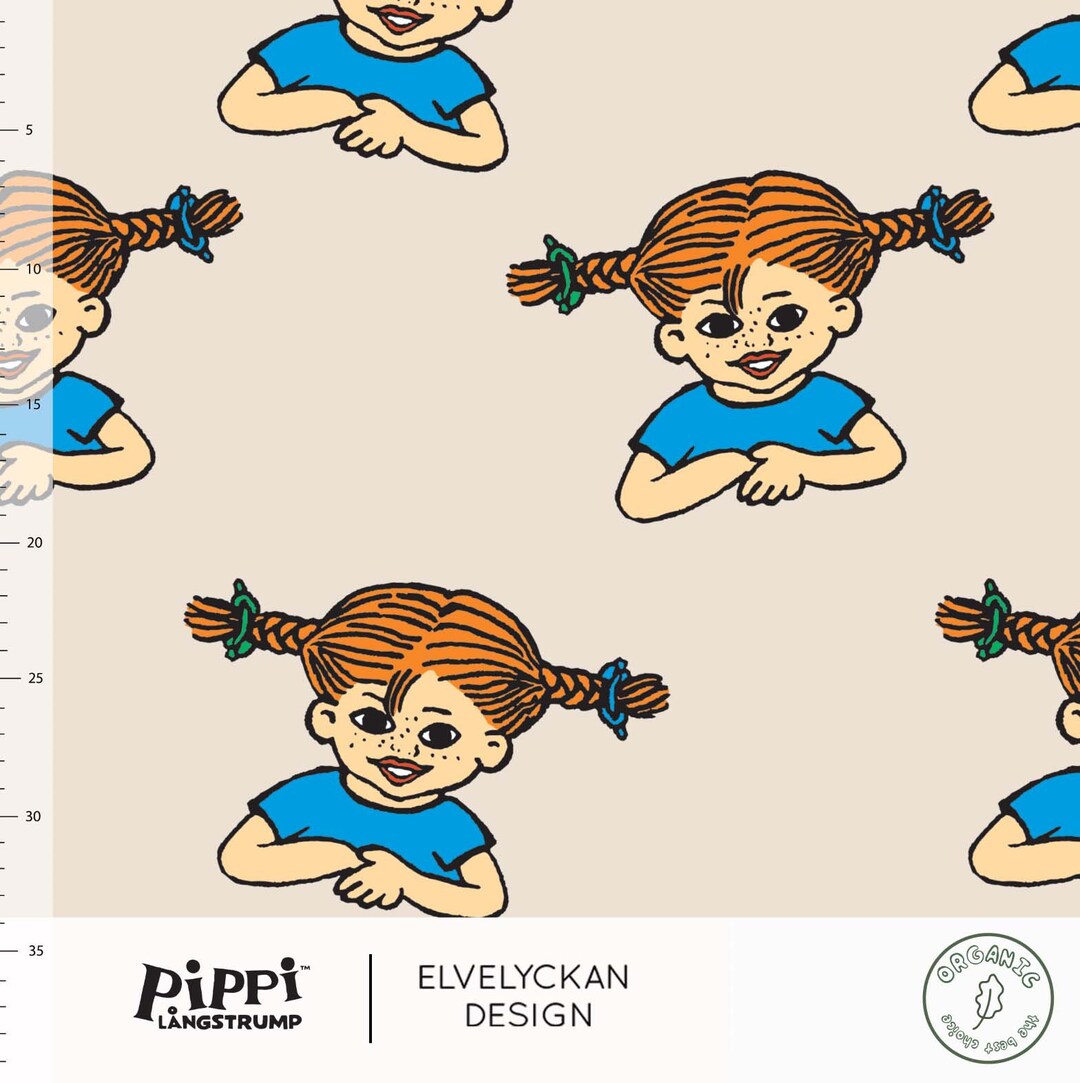 50cm Bio Sommersweat Bio French Terry Pippi Langstrumpf creme ...