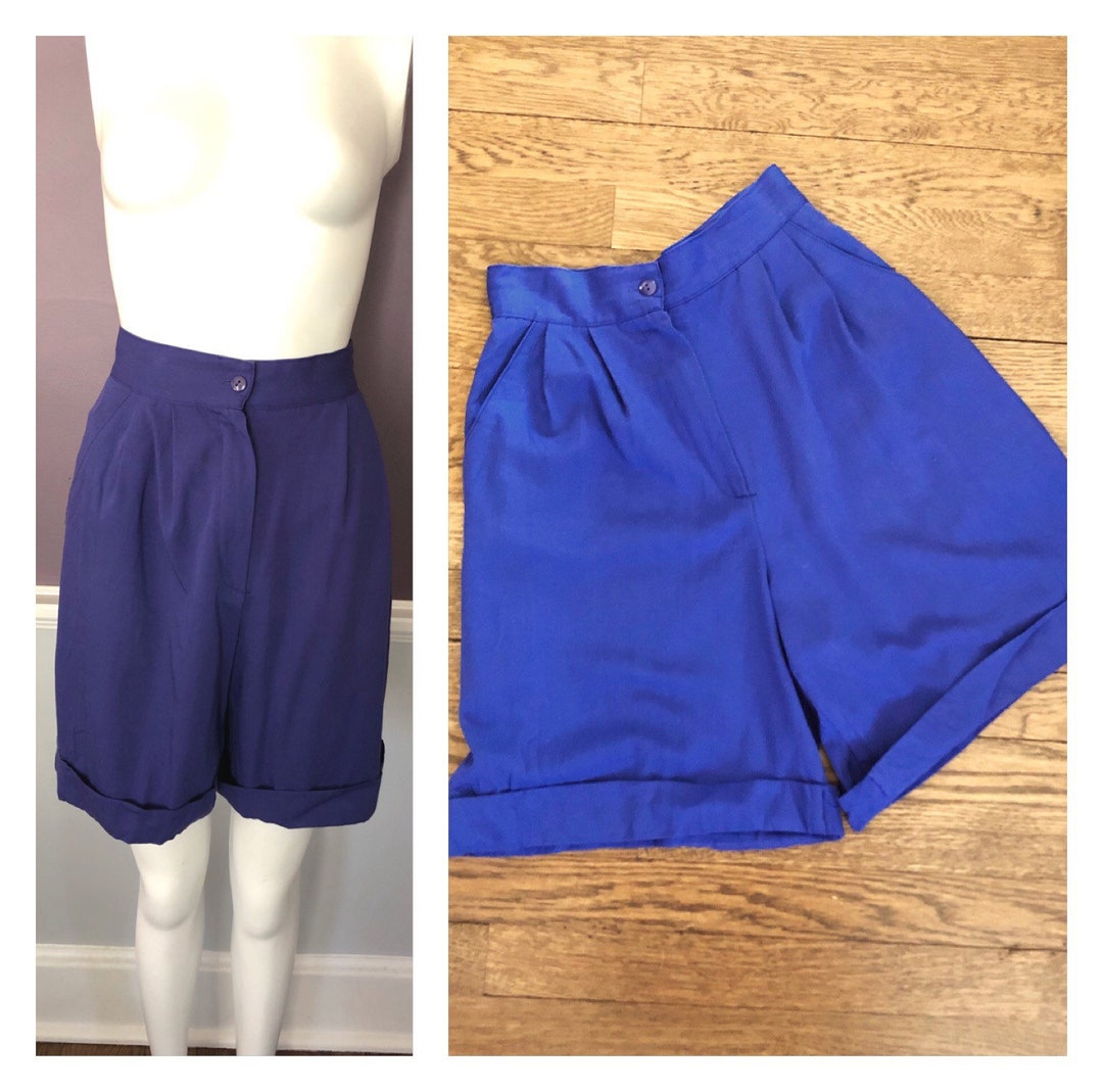 80s 90s Purple Bermuda Shorts With Dramatic Cuffs, Pleats and a High ...