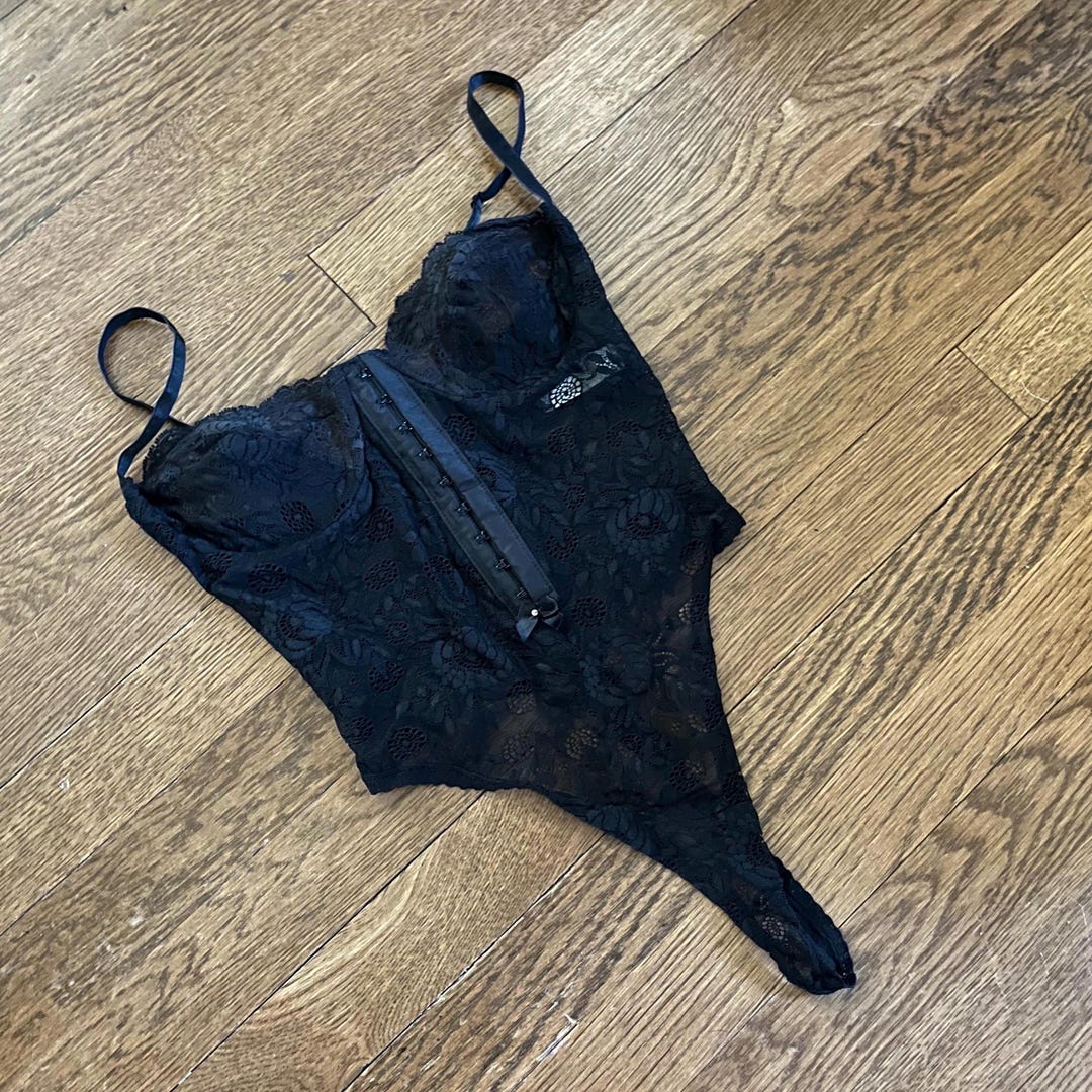 VTG 90s Victorias Secret High Cut Thigh, Black Lace, Thong, Teddy With ...