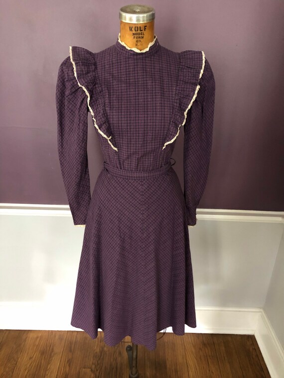 70s Prairie Dress with Puff Shoulders, Leg of Mutton … - Gem