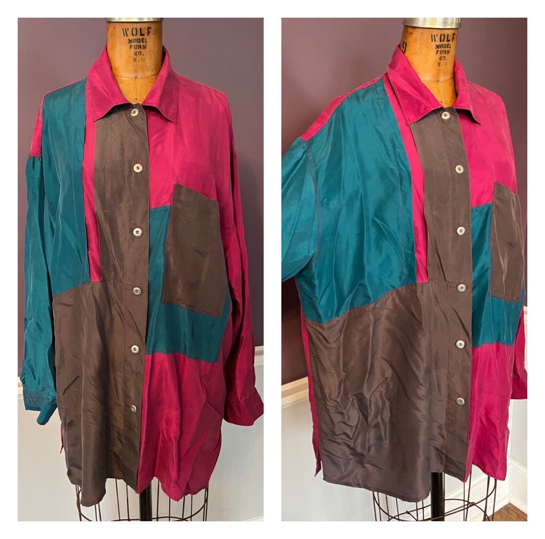 Sick 90s Silk Oversized Color Blocked Shirt 2X - Etsy