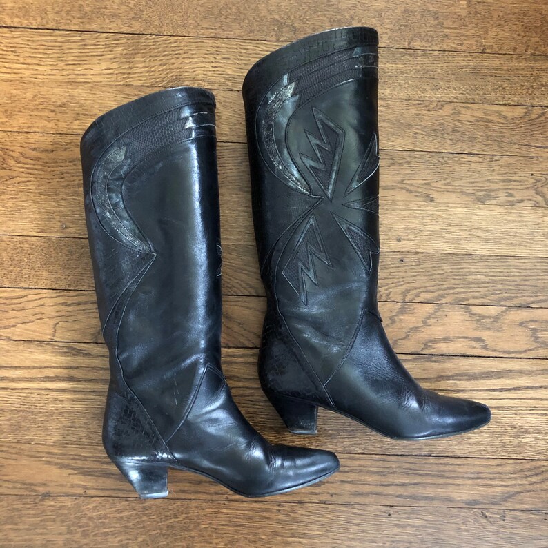 Wild 80s New Wave Rocker Leather Boot With Snakeskin Inlay - Etsy