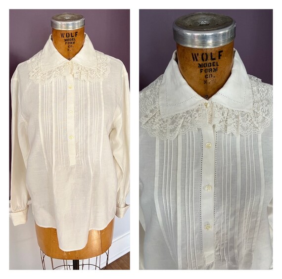 Victorian Inspo 90s Lace Collar Linen Untailored Line… - Gem