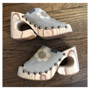 Sick 90s Carved Wooden Platform Hippie Slides, Open Toe Platform Clog ...