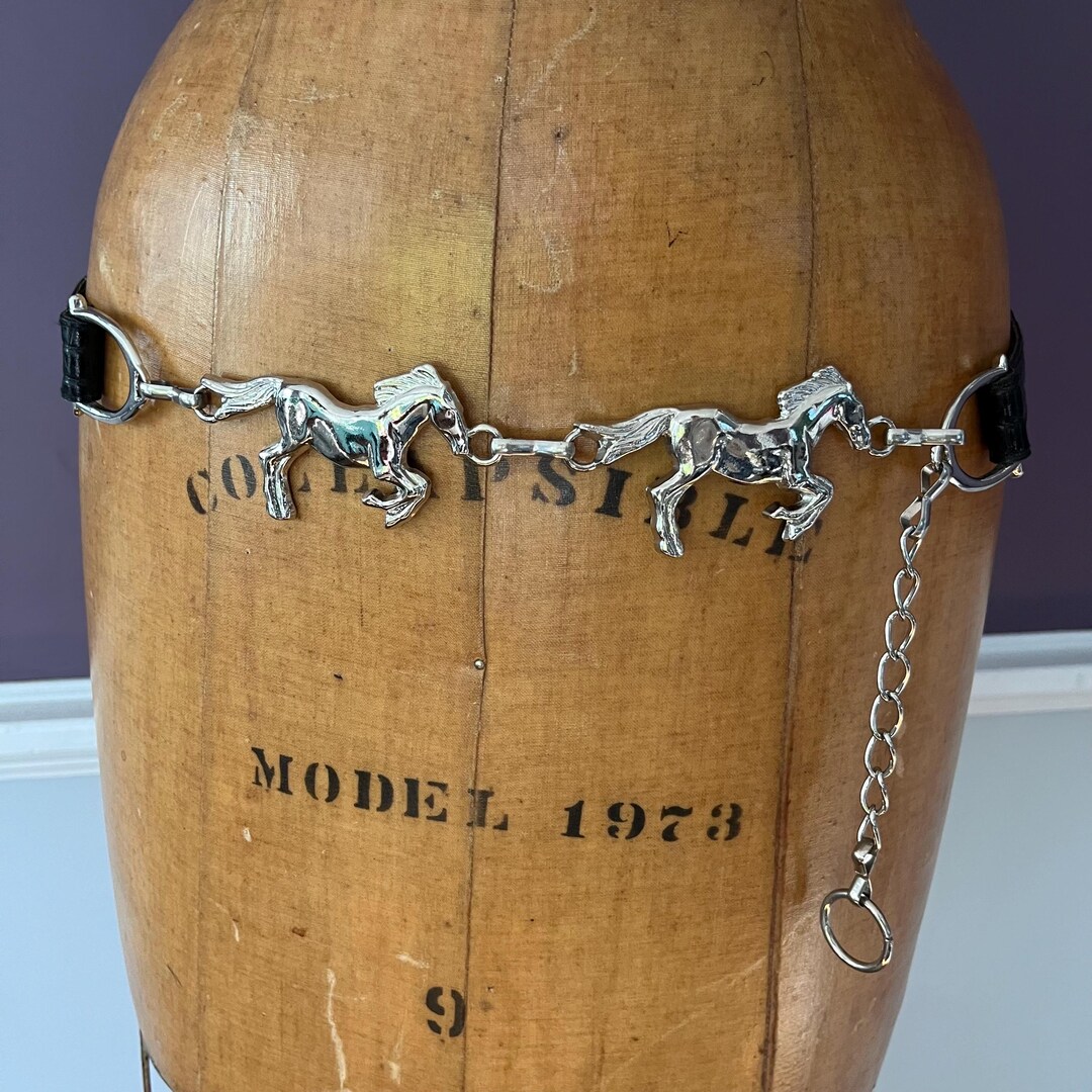 Equestrian Leather Slouch Belt, Metal Horse Accent Belt With Reptile ...