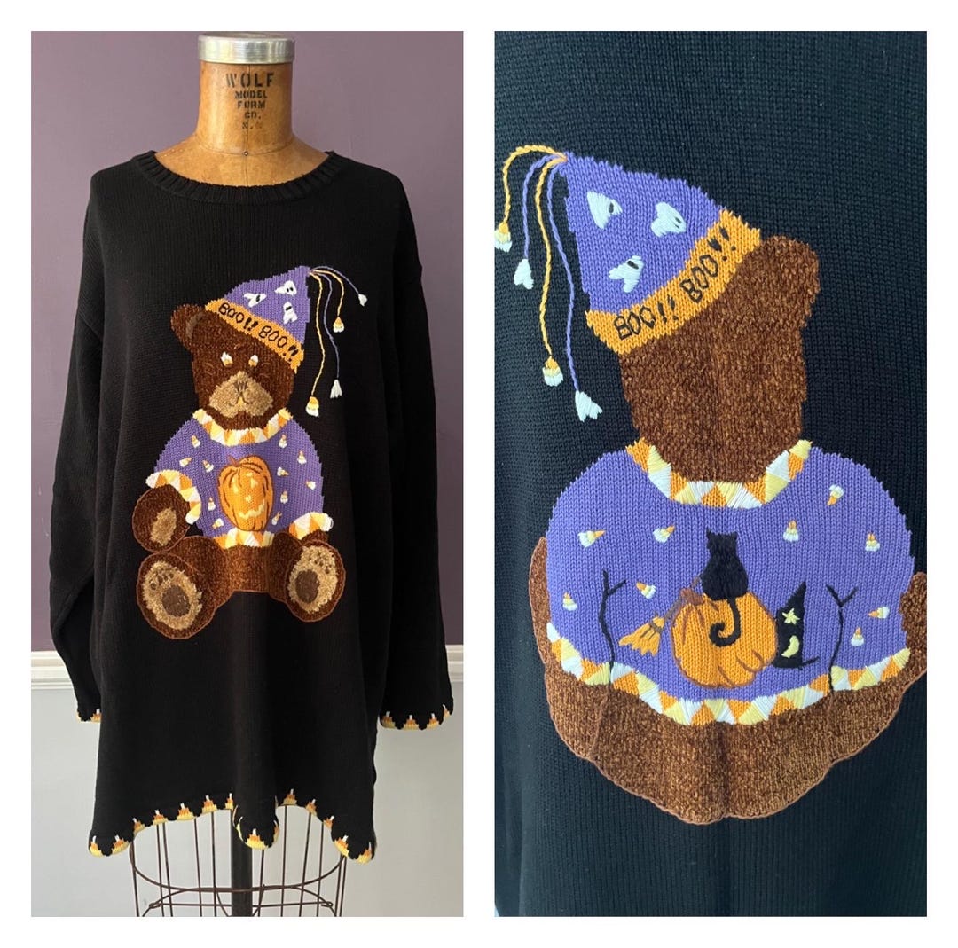 80s Halloween Teddy Bear & Candy Corn Oversized Sweater XXL - Etsy