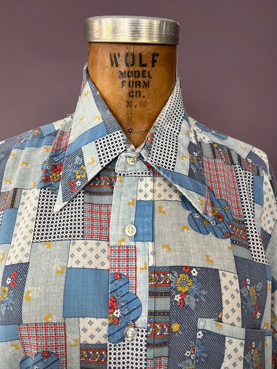 Sick 70s Patchwork Print Spearpoint Collar Men’s Shirt - Gem