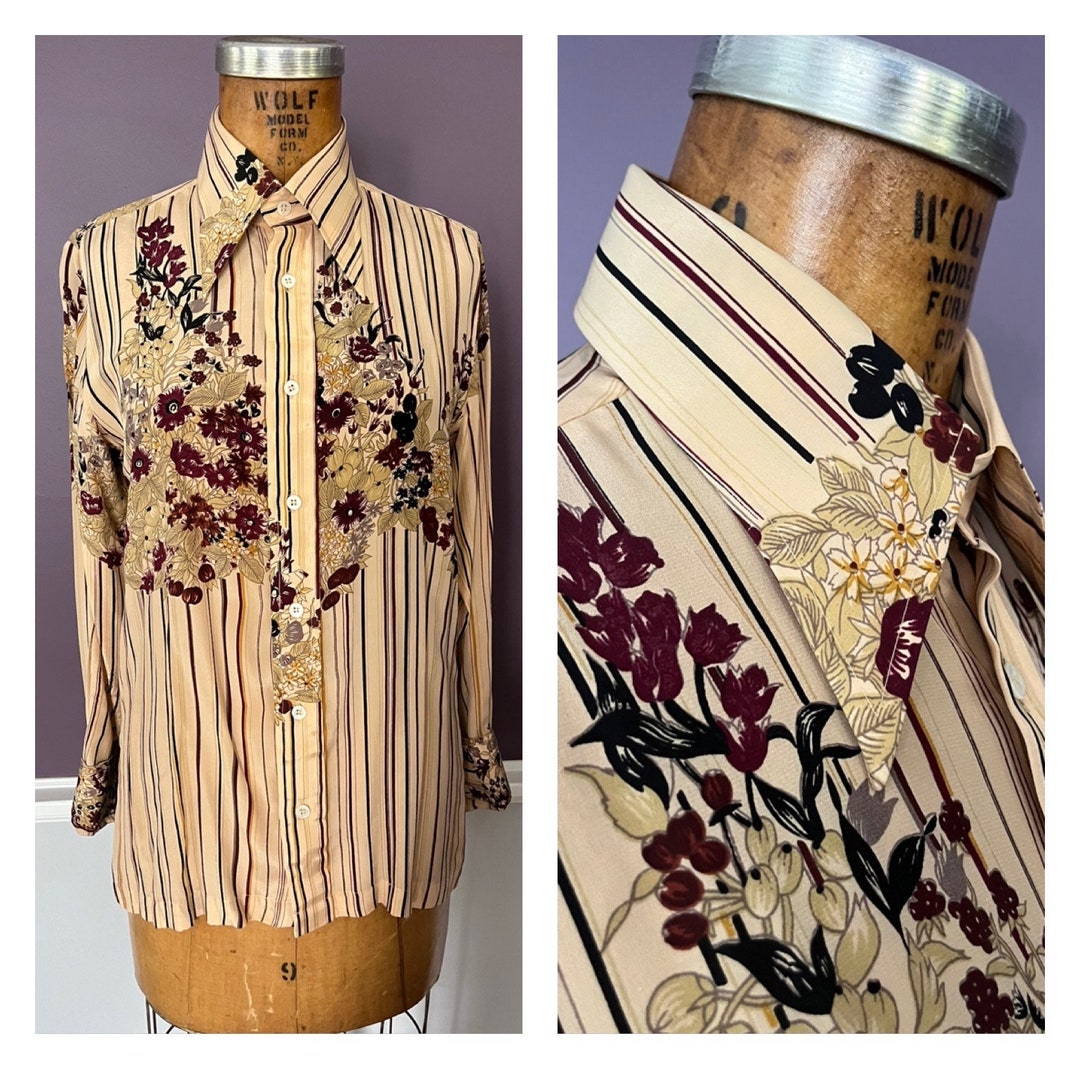 SICK Silk 70s Mens Fitted Shirt W Spearpoint, Dagger Collar, Butterfly ...