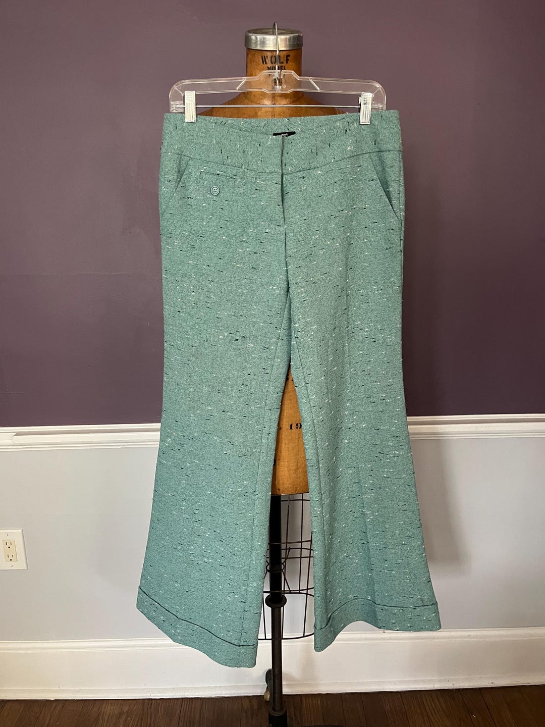 70s Style Tweed Bell Bottom Trouser in Teal - Etsy