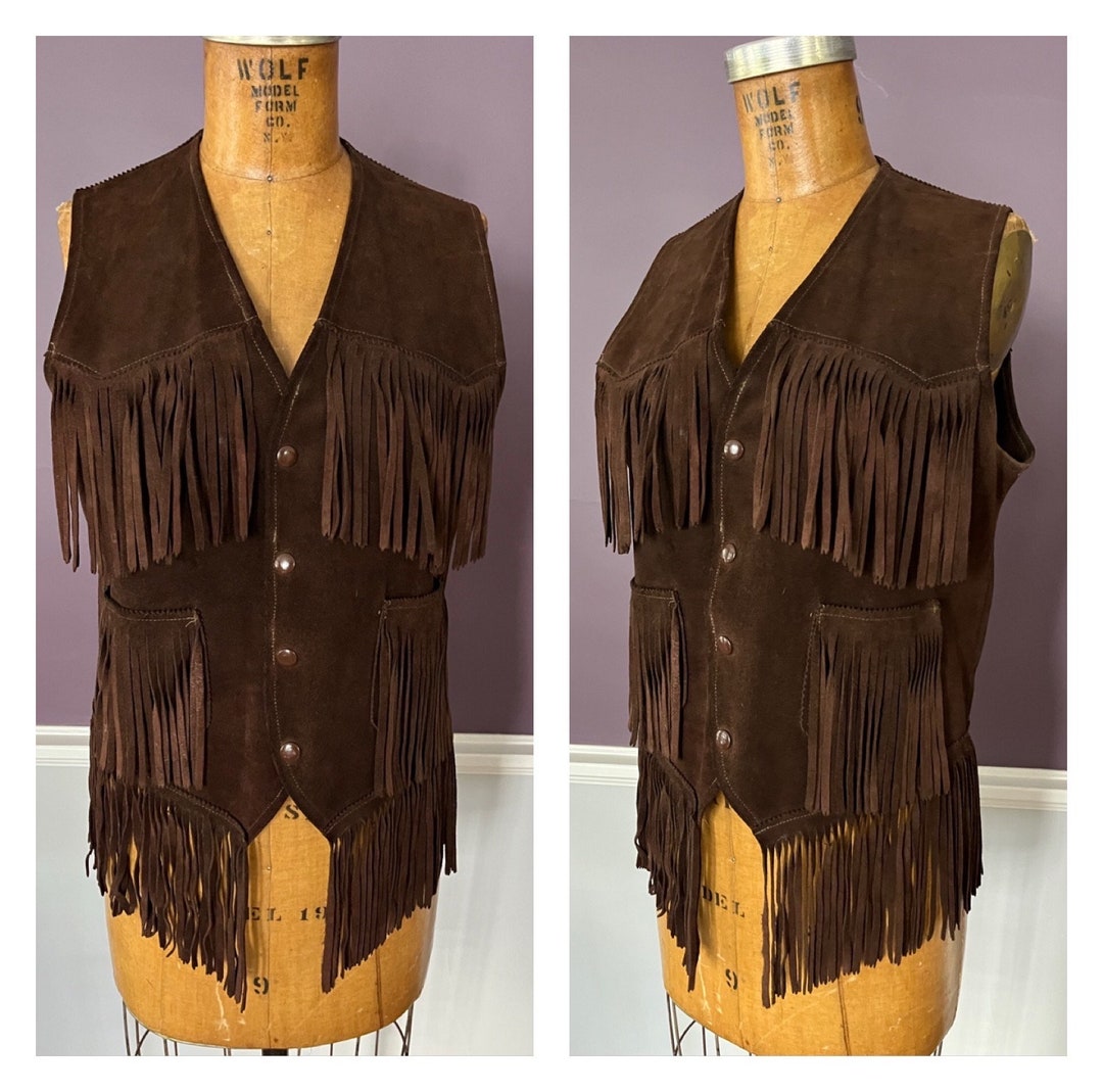 VTG Mens Suede Hippie Western Cut Vest With Fringe - Etsy