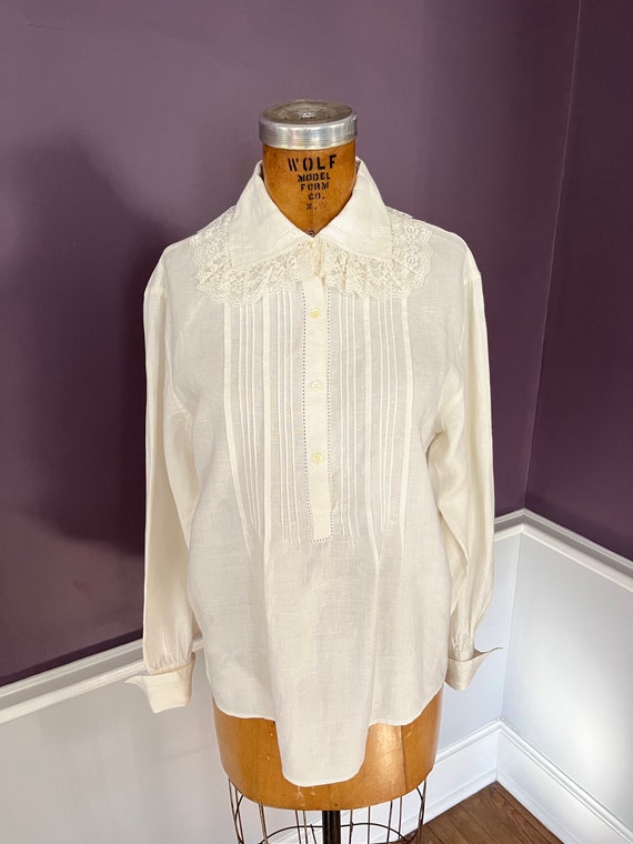 Victorian Inspo 90s Lace Collar Linen Untailored Line… - Gem