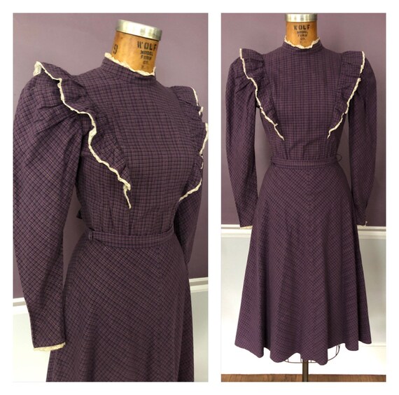 70s Prairie Dress with Puff Shoulders, Leg of Mutton … - Gem