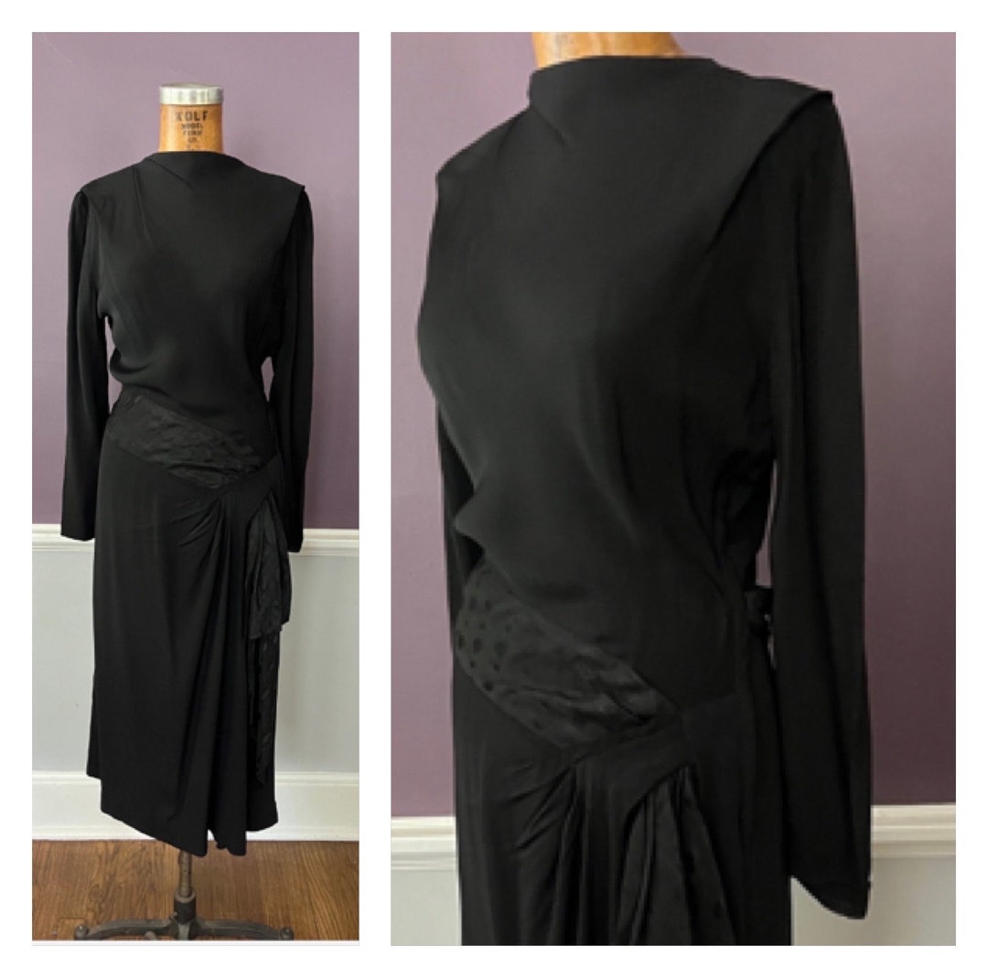30s 40s Chic Draped Flapper Dress With Cowl Neck and Drop Waist - Etsy