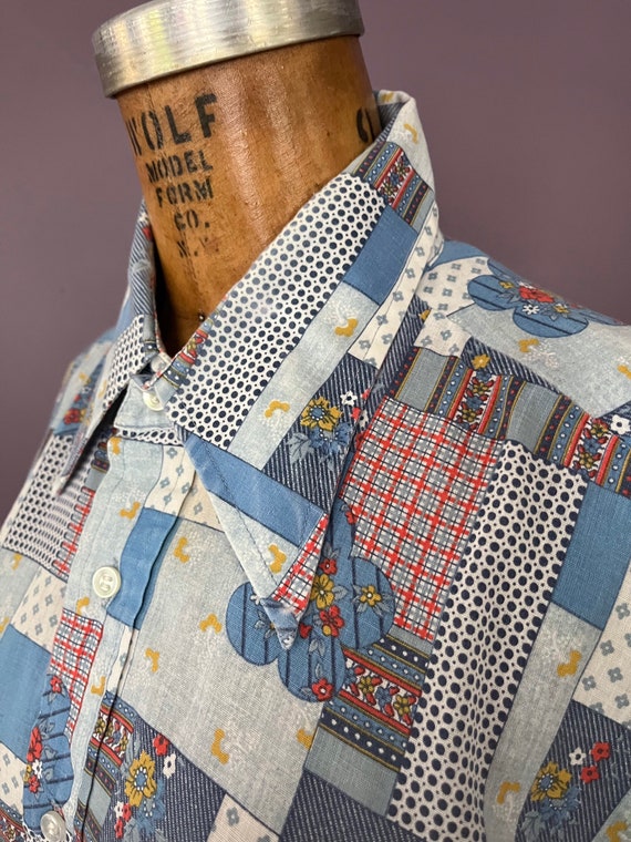 Sick 70s Patchwork Print Spearpoint Collar Men’s Shirt - Gem